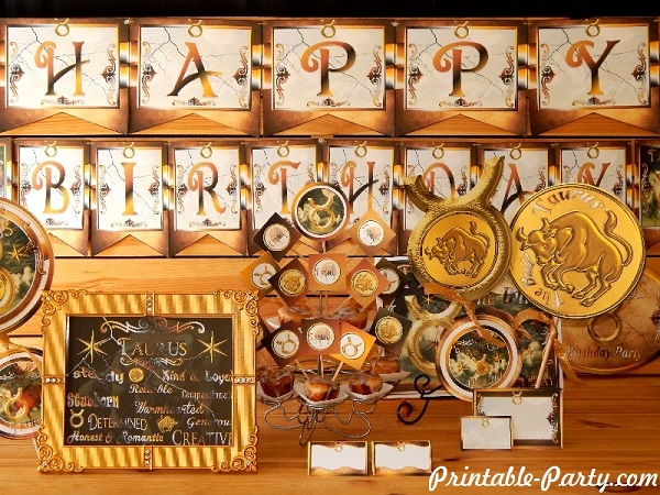 Taurus Printable Zodiac Party Decorations | Horoscope Sign Themed Supplies